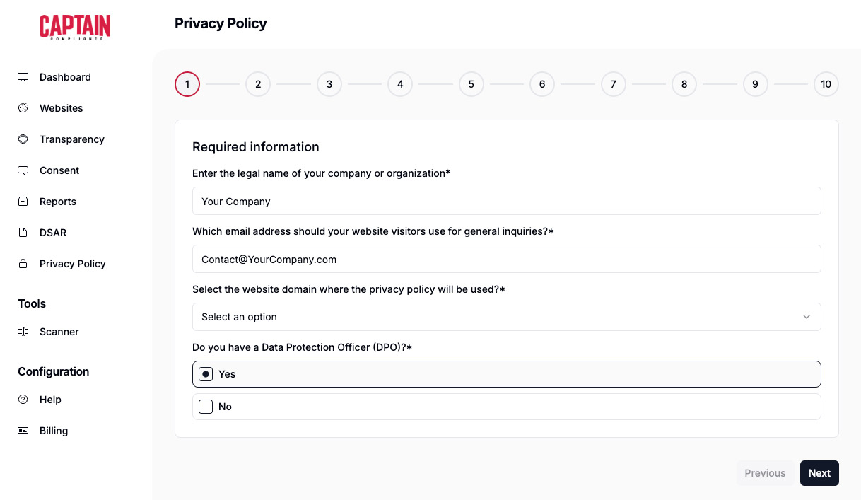 Privacy Notice Generator - Captain Compliance
